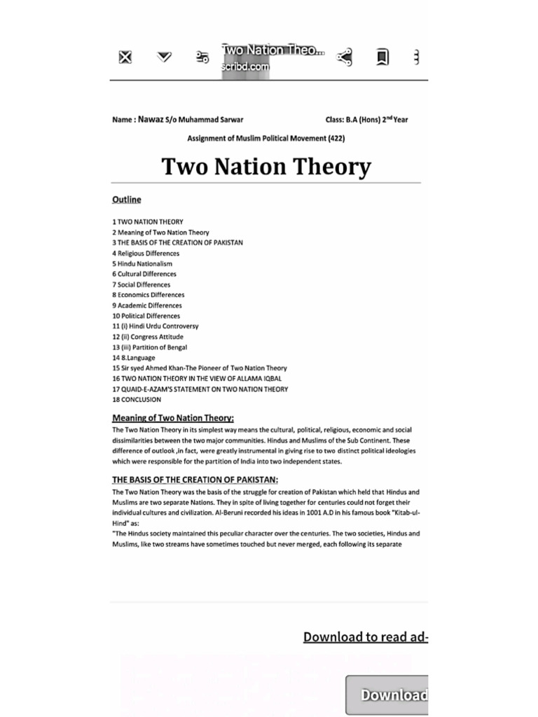 Two Nation Theory | PDF