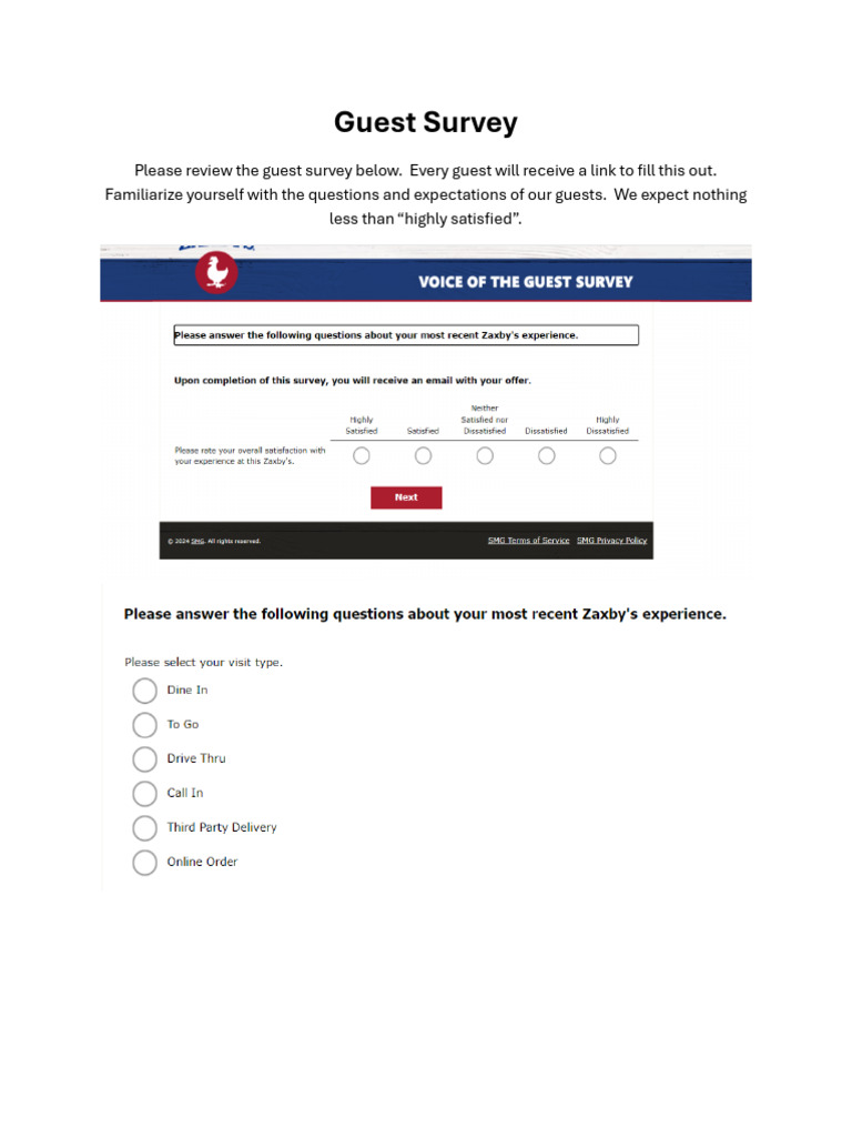 Zaxby's Guest Survey | PDF
