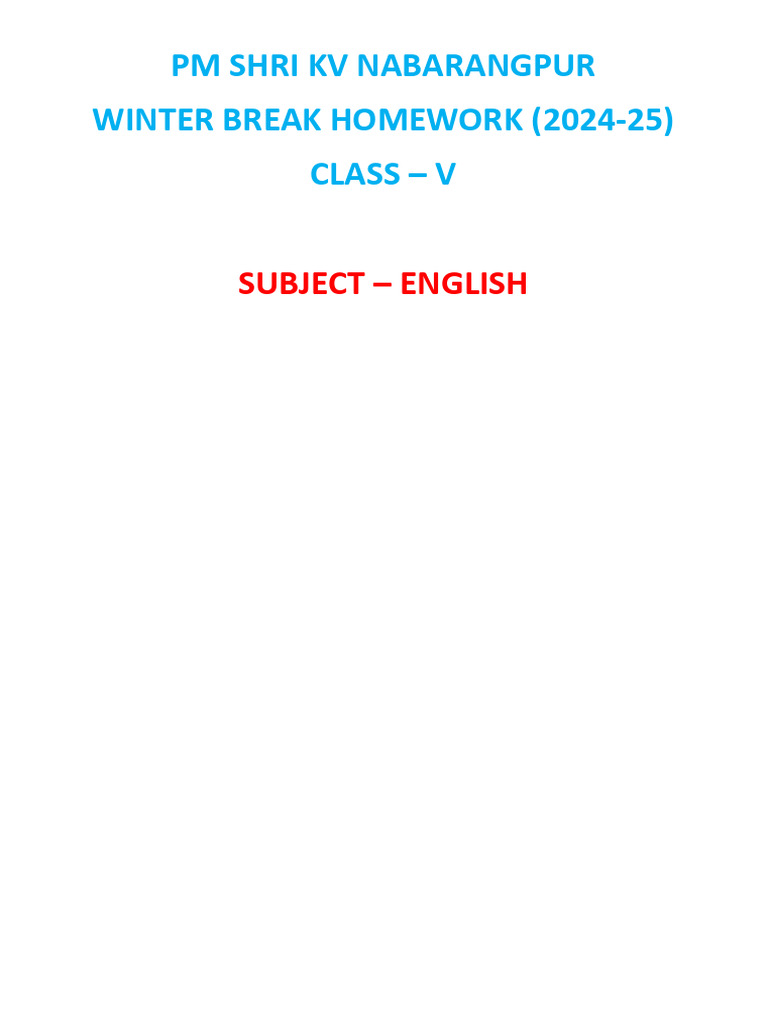 Homework Winter Break Class5 | PDF