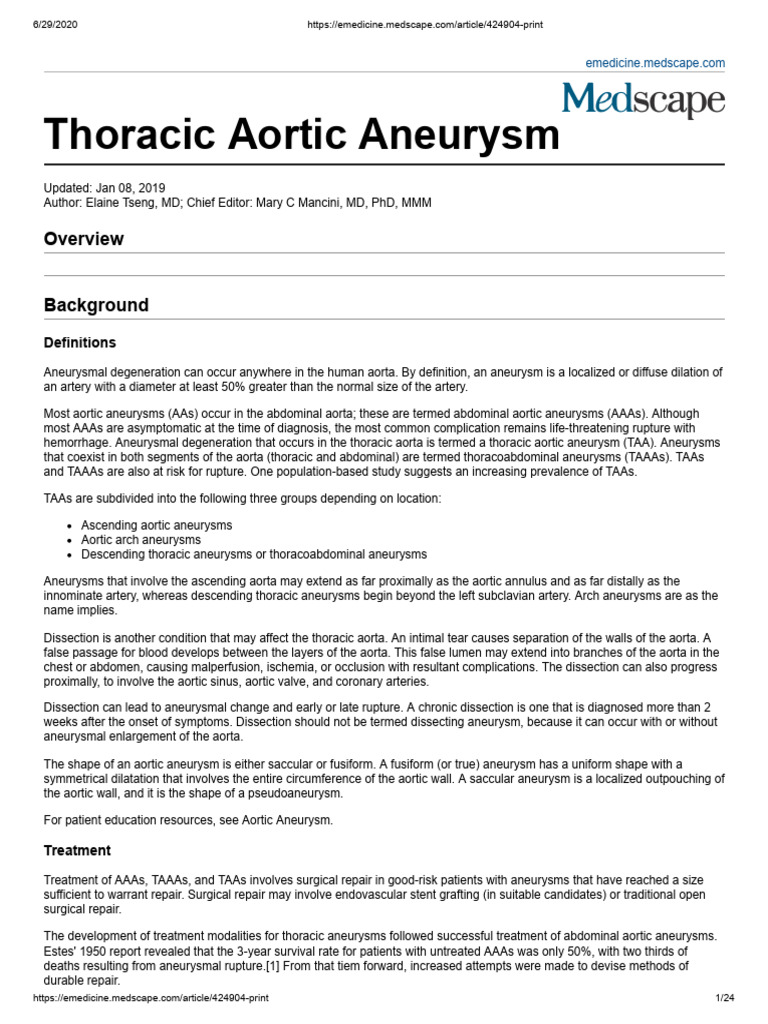 Anevrism de Aortă Toracică - Medscape | PDF | Aorta | Interventional ...
