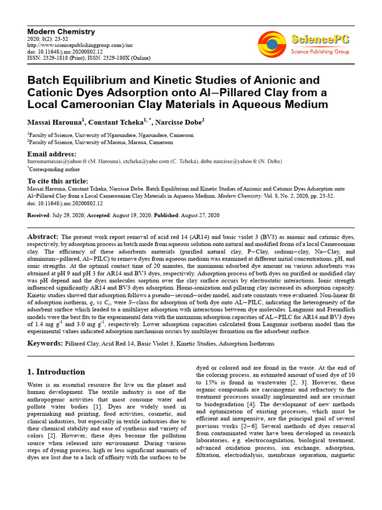 Batch Equilibrium and Kinetic Studies of Anionic A | PDF | Adsorption ...