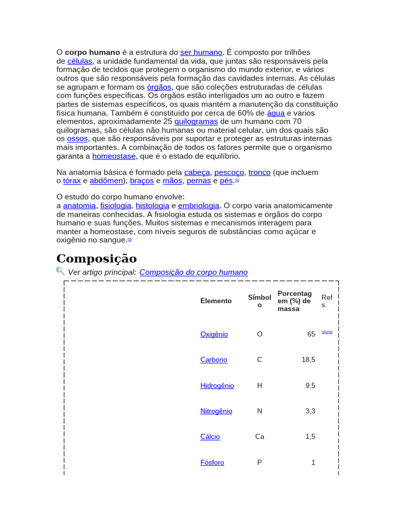 Composição e Estrutura do Corpo Humano | PDF | Corpo humano | Célula ...