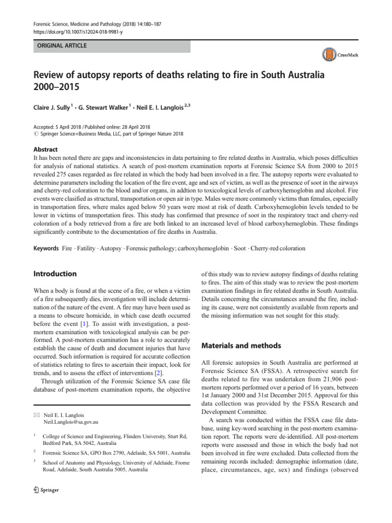 Review of Autopsy Reports of Deaths Relating To Fire in South Australia ...