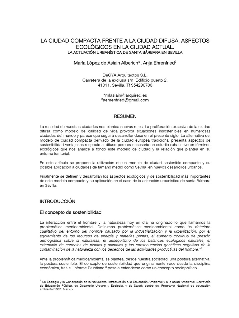 La Ciudad Compacta Frente A La Ciudad Difusa, Aspectos Ecológicos en La Ciudad Actual | PDF ...