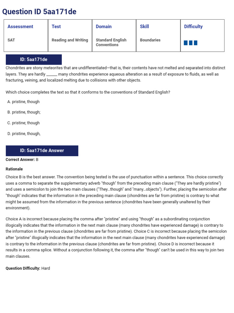 SAT Suite Question Bank-SEC-1-H-50 With Explanations | PDF | Comma | Syntax