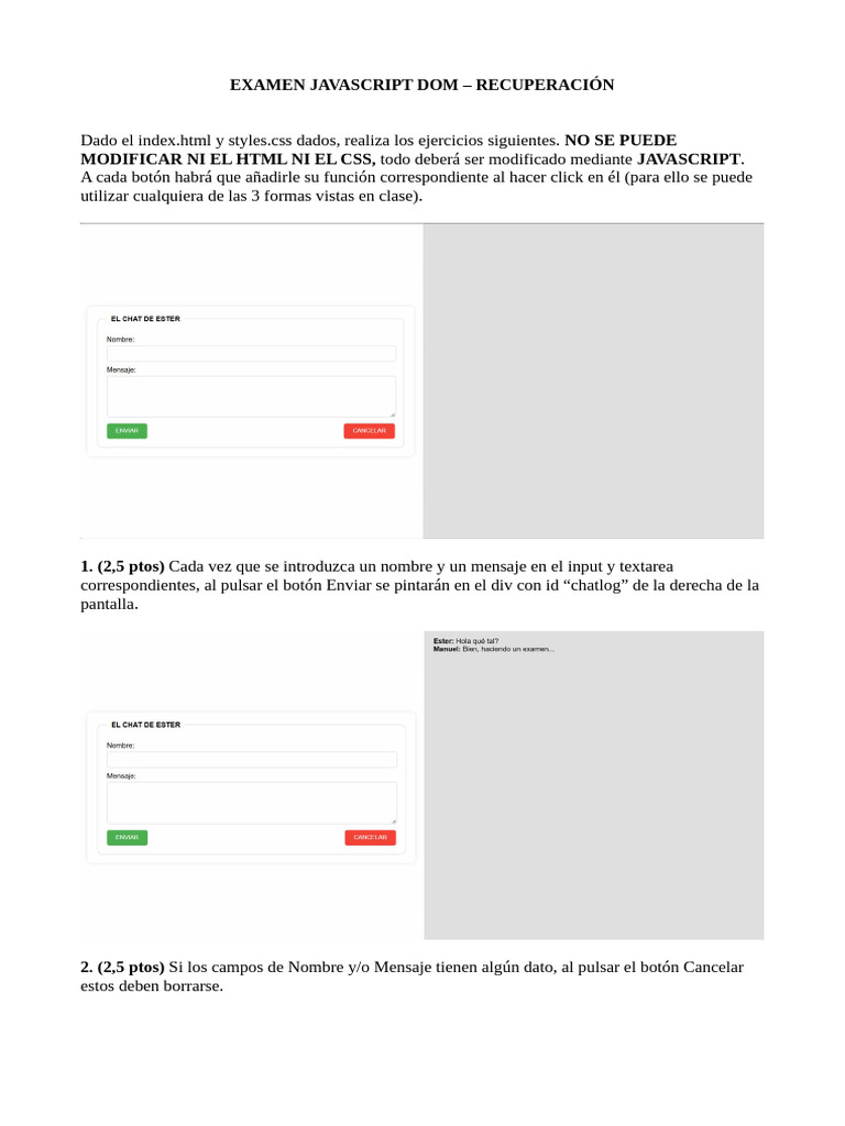 Ejercicios de JavaScript DOM para Chat | PDF