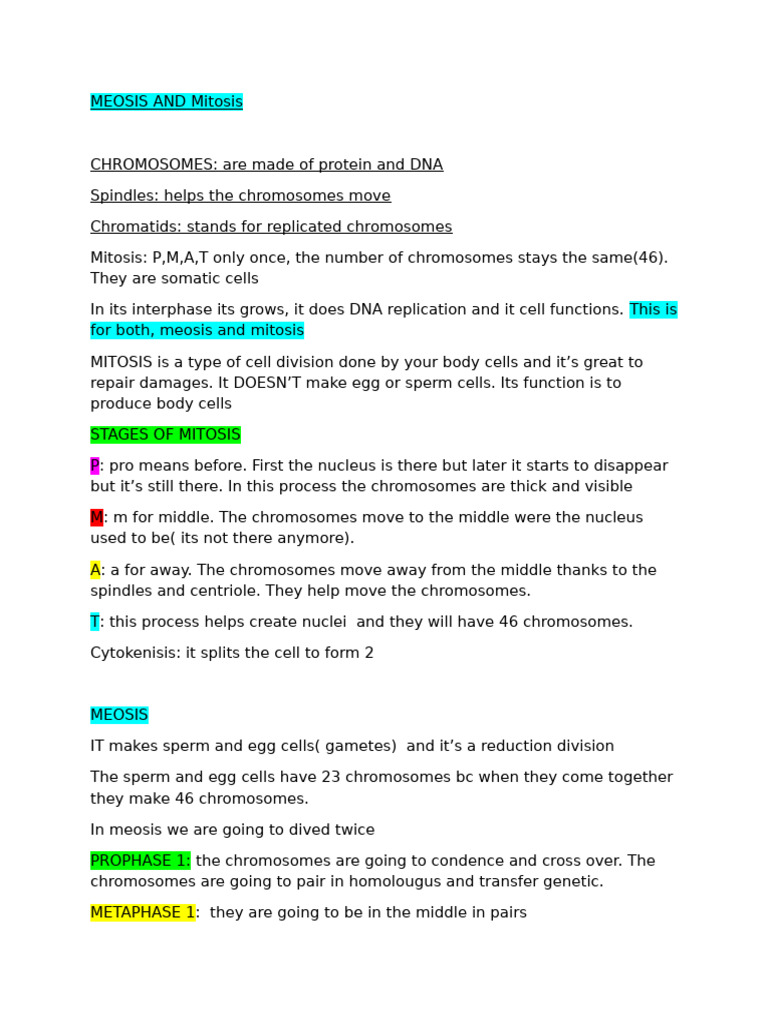 Meosis and Mitosis | PDF