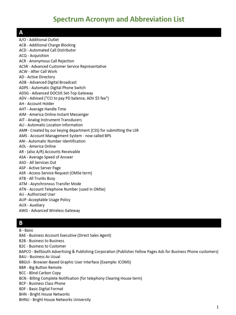 Spectrum Acronym and Abbreviation List | PDF | Fiber To The X | Internet