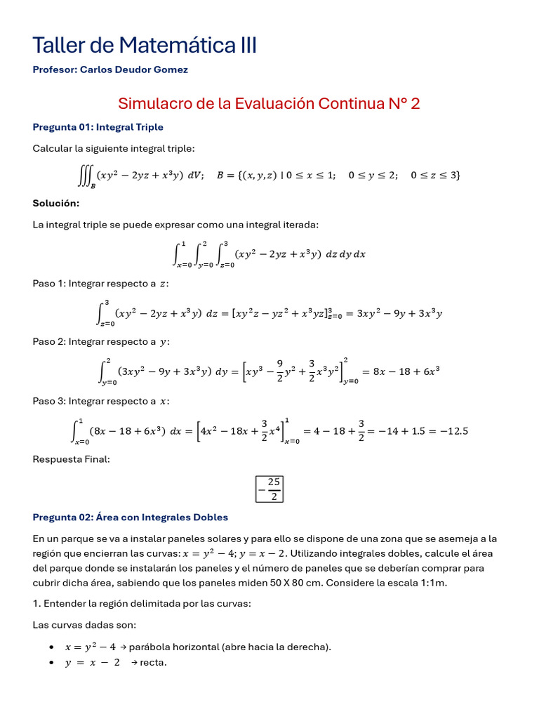 Taller de Matemática III - SOL DE SIMULACRO | PDF | Integral | Ecuaciones