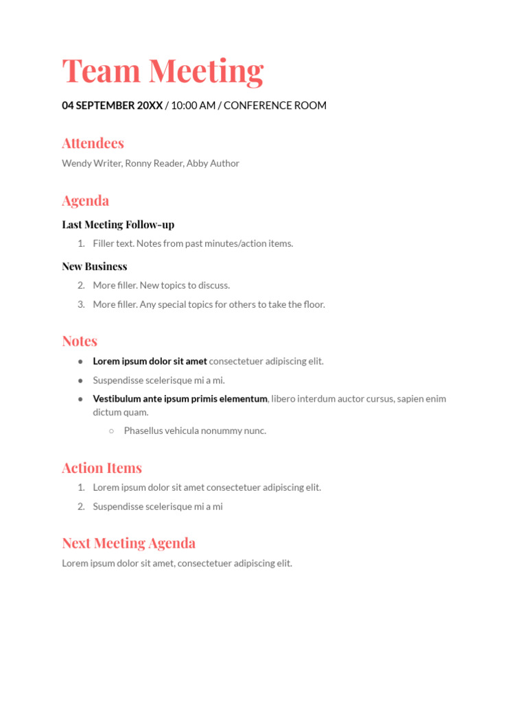 Team Meeting Notes Template | PDF