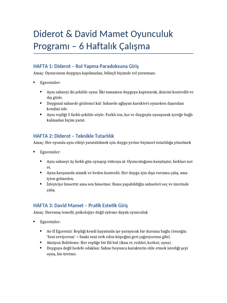 Diderot Mamet 6 Haftalik Program | PDF