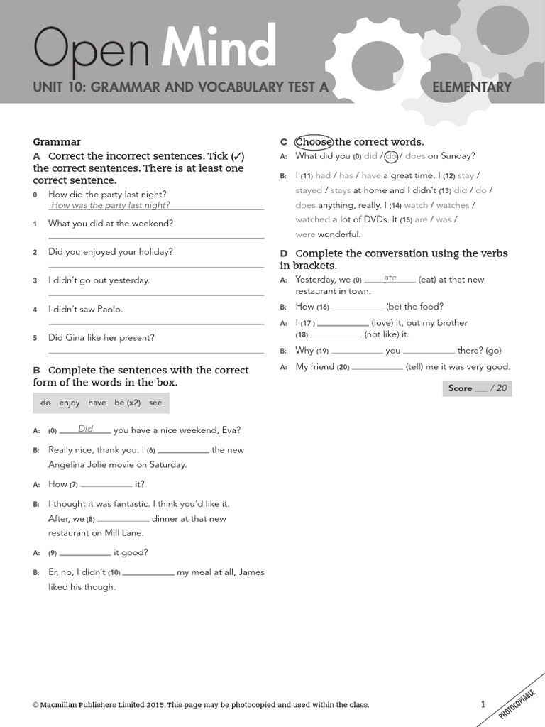 Grammar and Vocabulary Test Unit10 | PDF | Linguistics | Grammar