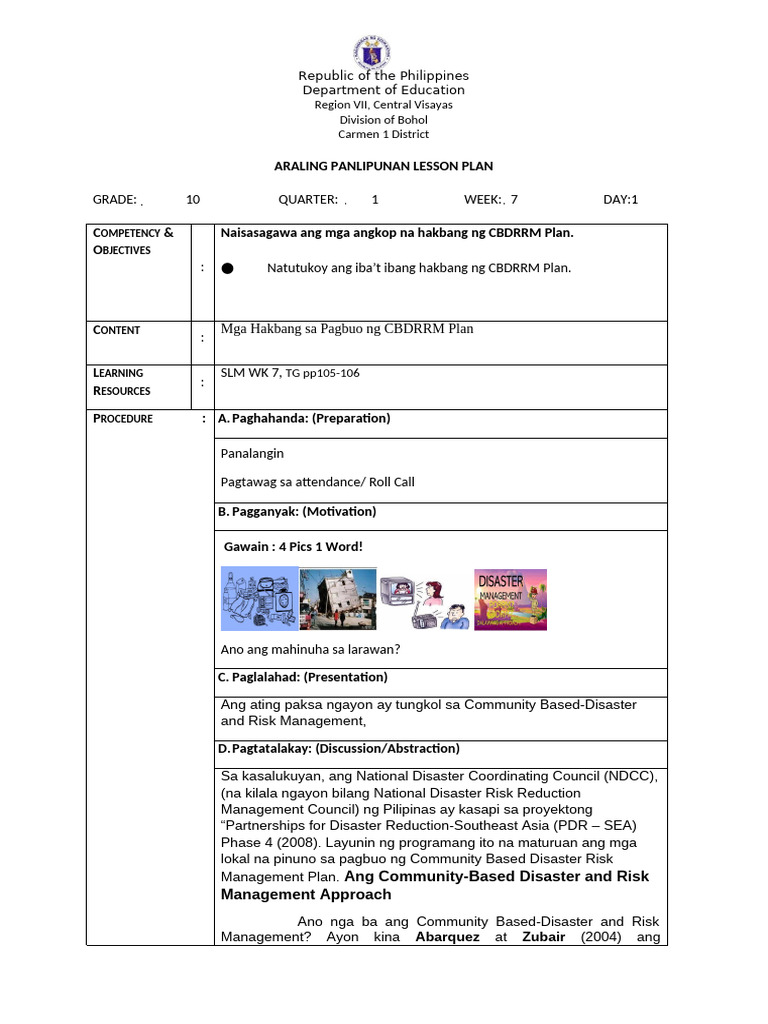 AP10 Lesson Plan Q1 Week 7 | PDF