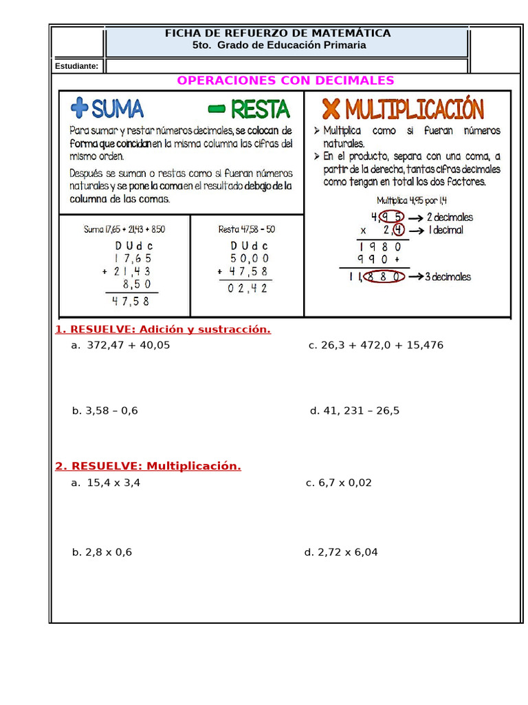 Operaciones Con Decimales | PDF