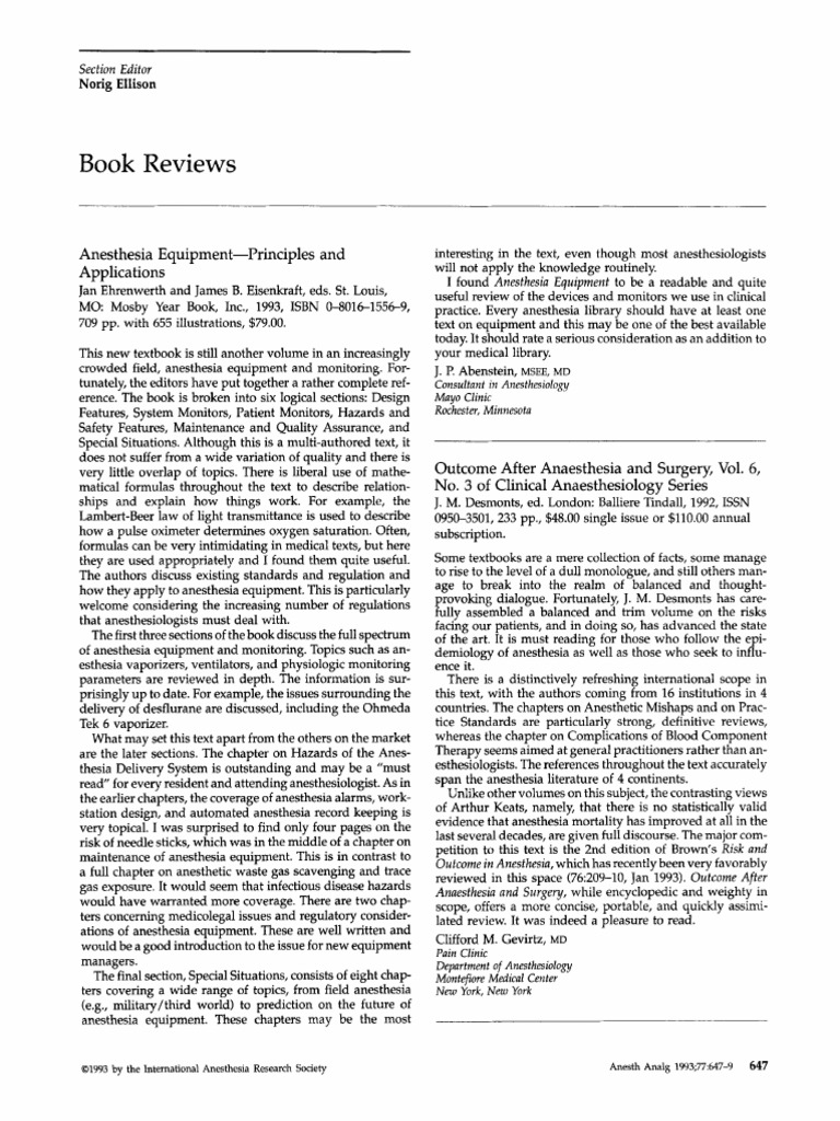 Anesthesia Equipment: Principles Reviewed | PDF | Anesthesia | Medical ...