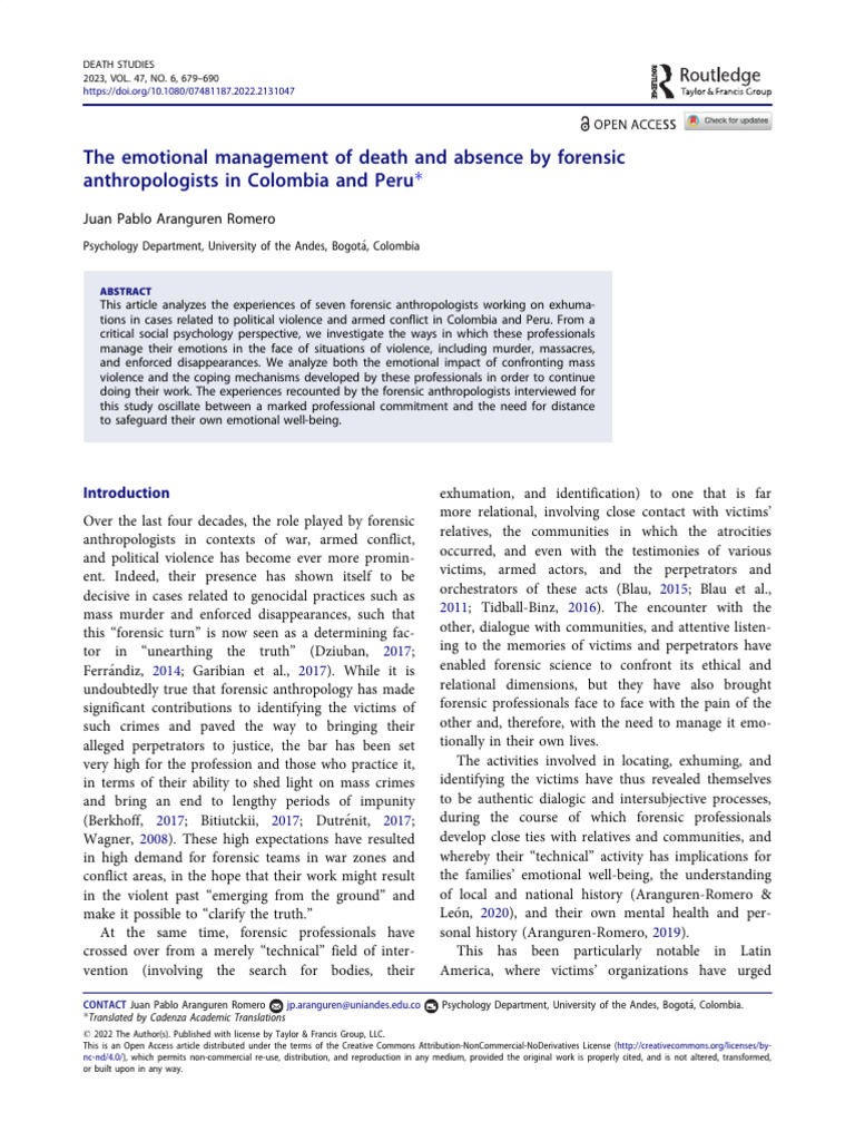 Forensic Anthropologists' Emotional Management | PDF | Psychological ...