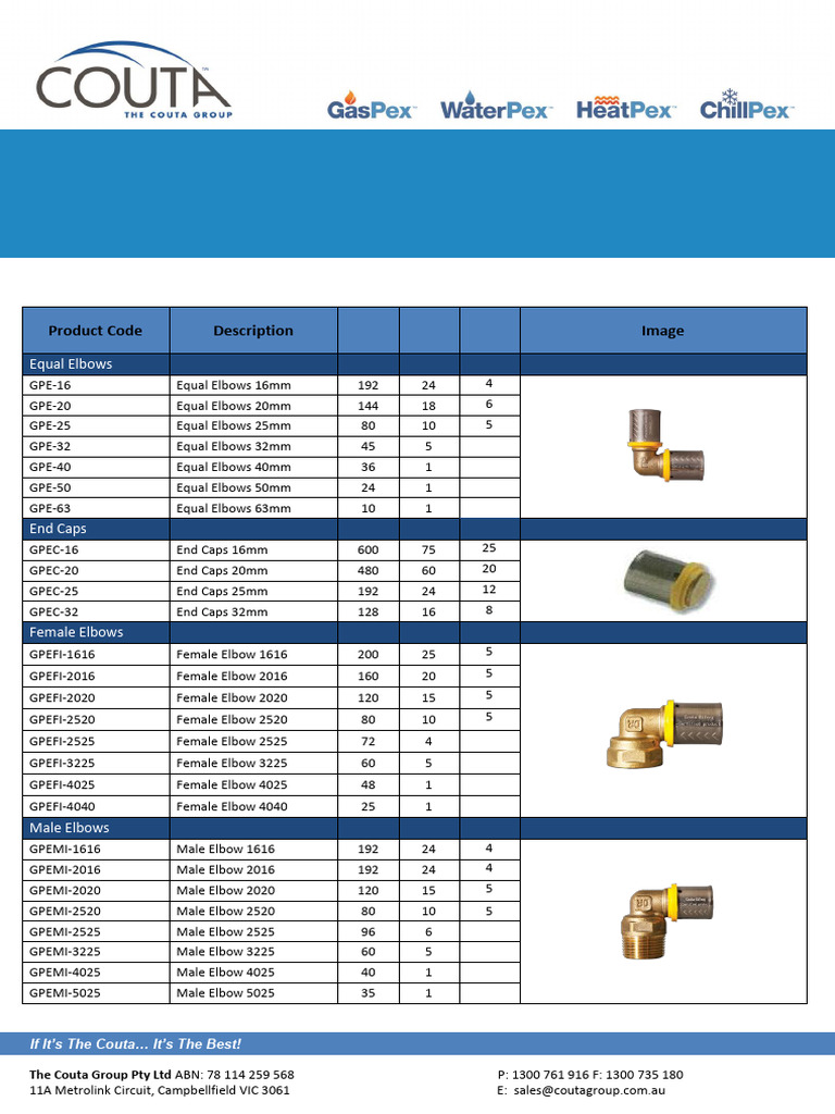 Couta Group Fittings Catalog | PDF | Building Materials | Plumbing