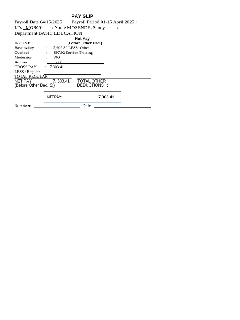 Pay Slip - 080357 | PDF