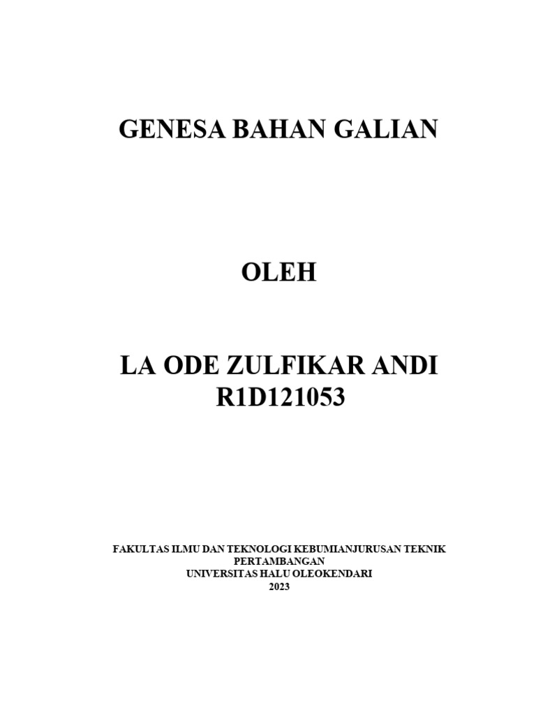 LA ODE ZULFIKAR ANDI Materi Genesa Bahan Galian Bauksit & Bijih Nikel ...