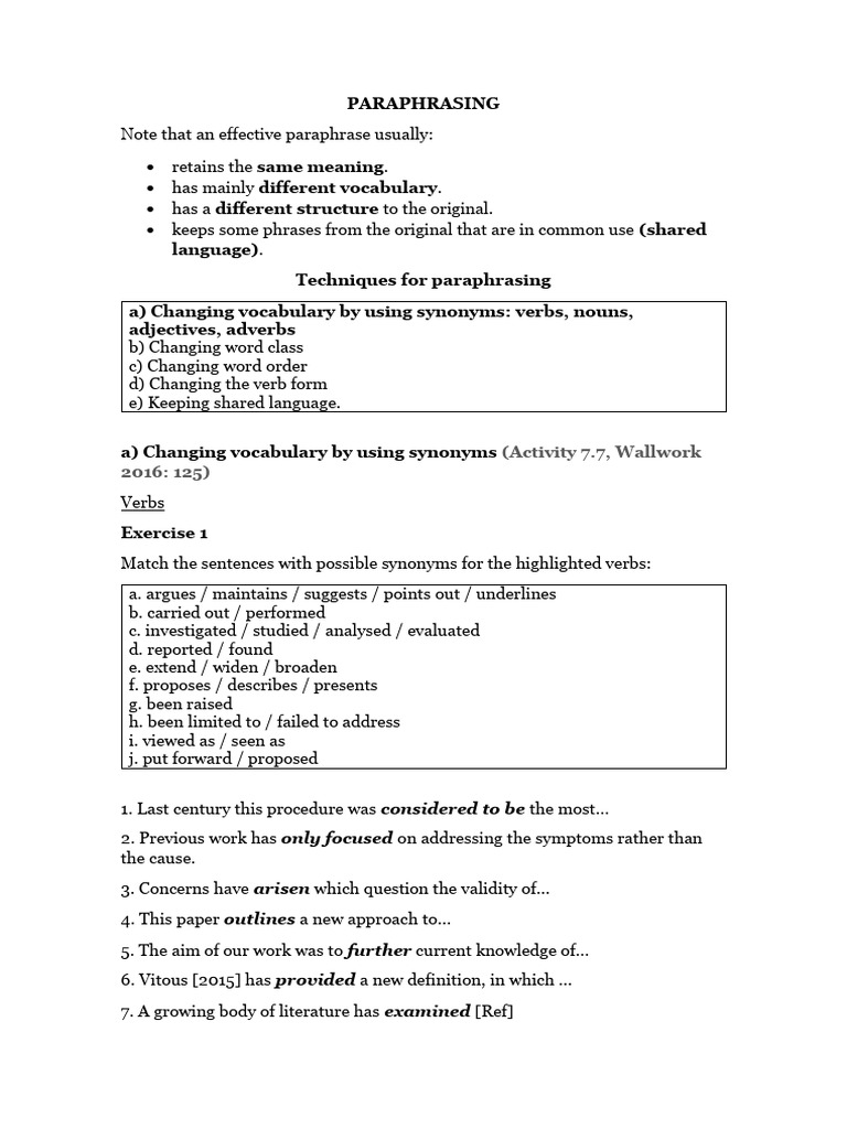 Summary Paraphrasing Techniques For Paraphrasing | PDF | Part Of Speech ...
