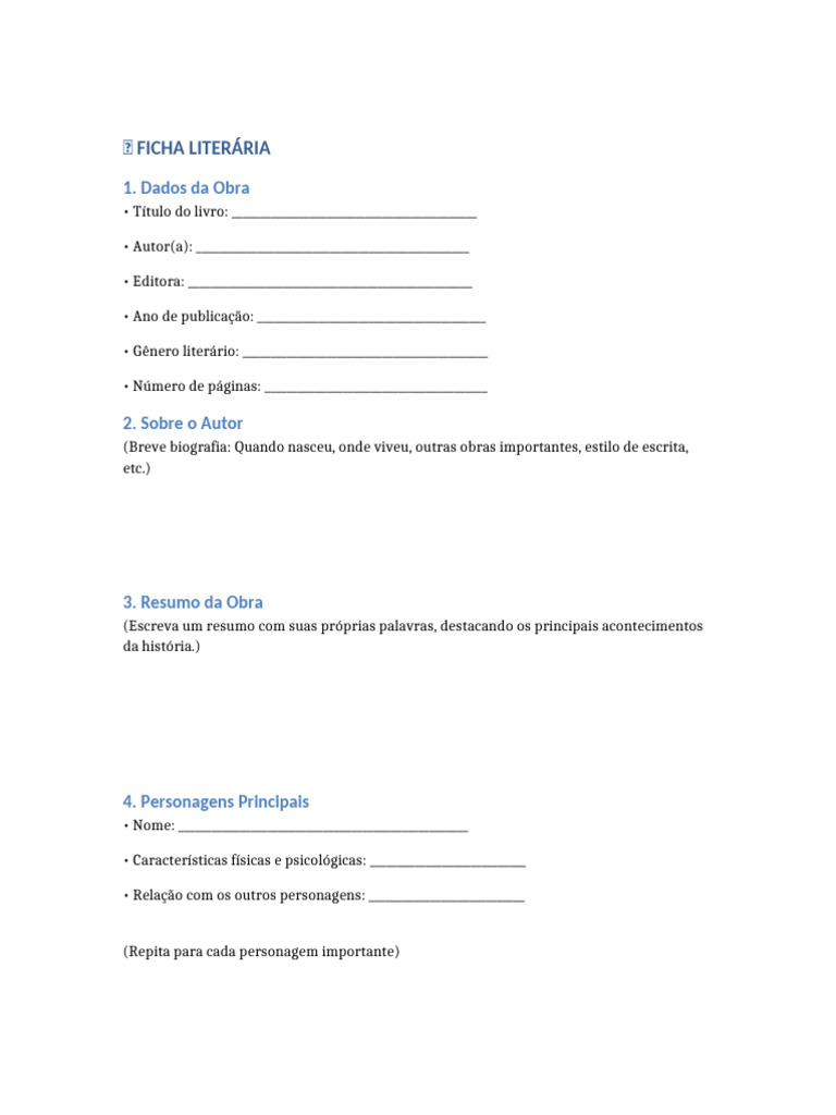 Modelo Ficha Literaria | PDF