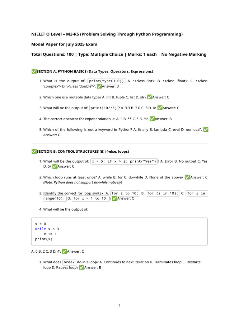 M3r5 Model Question Paper | PDF | Python (Programming Language) | Anonymous Function