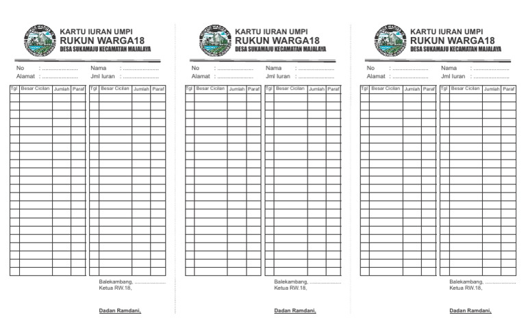 Kartu Iuran RW | PDF