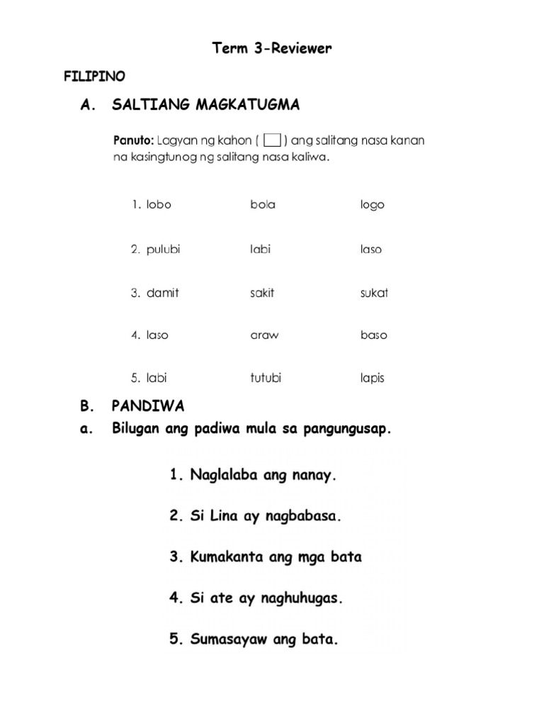 G1 Filipino Reviewer Term 3 | PDF