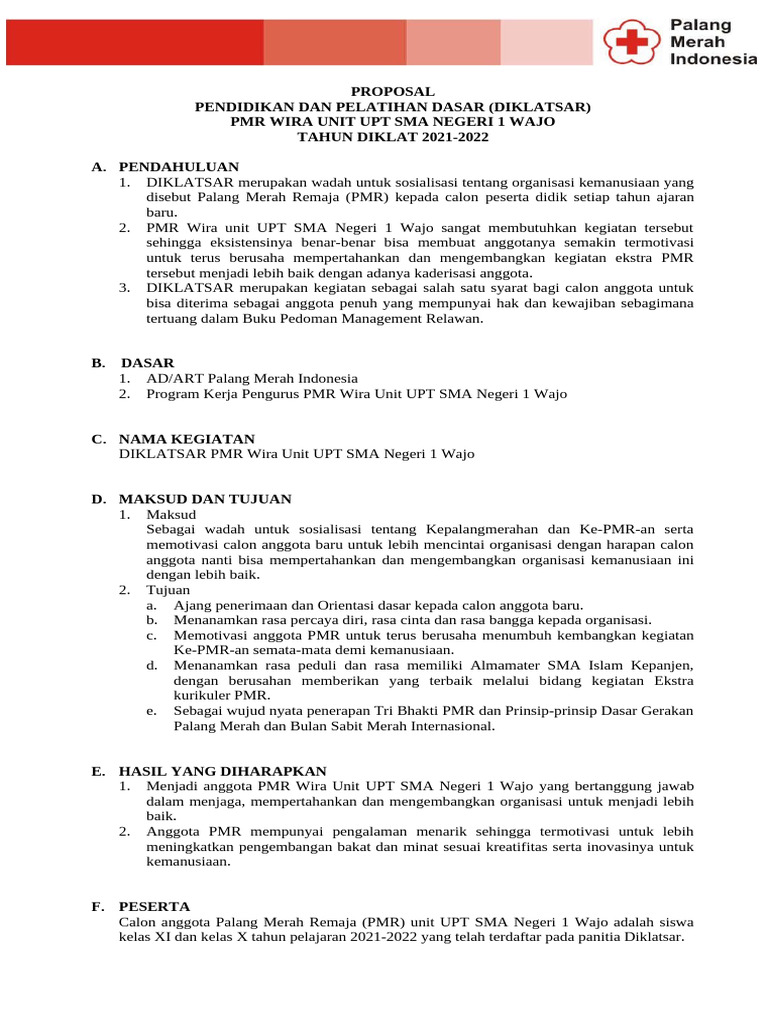 Proposal Diklatsar PMR UPT SMA Wajo | PDF
