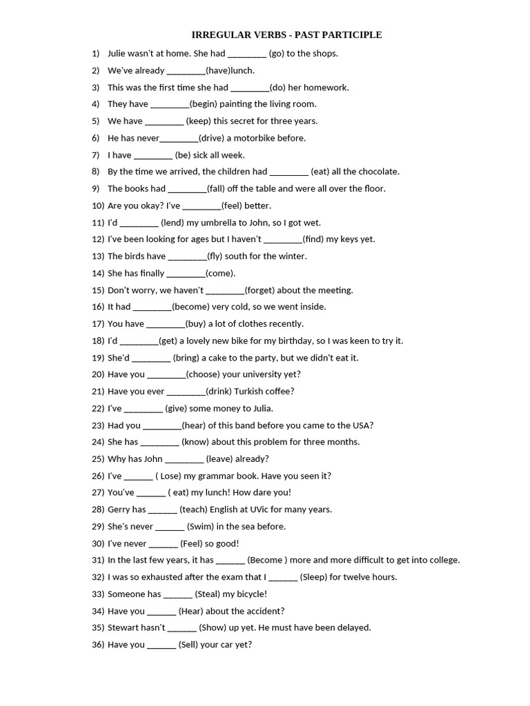 Past Participle Irregular Verbs | PDF