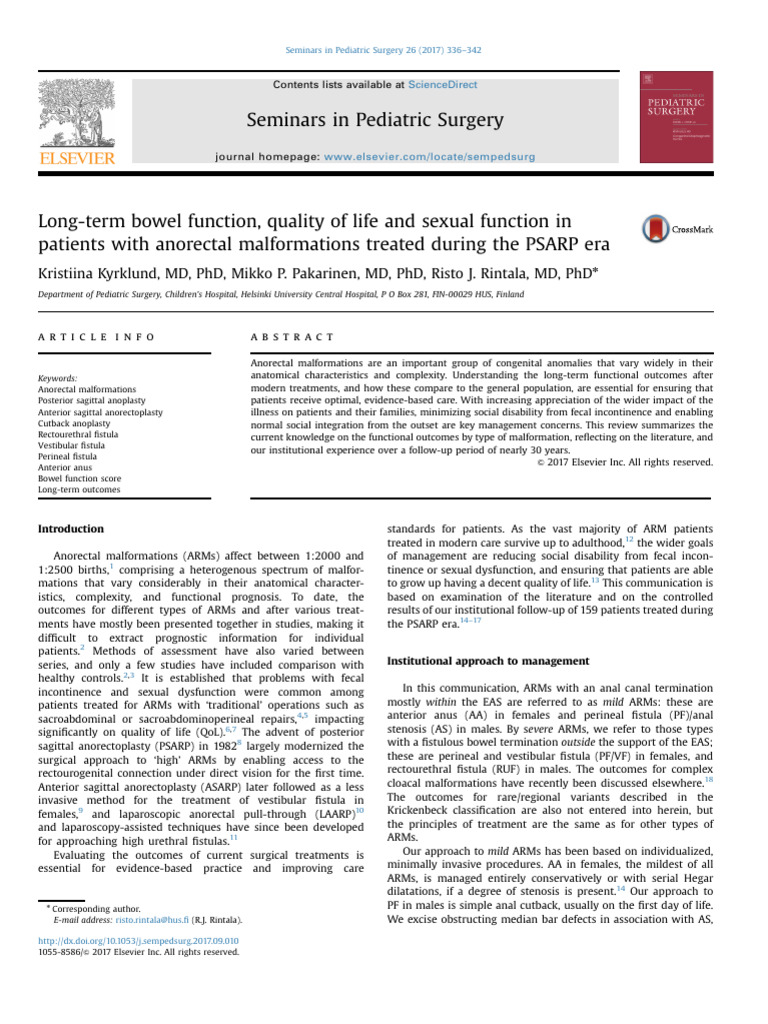 Long Term Bowel Function, Quality of Life and Sexual Function in ...