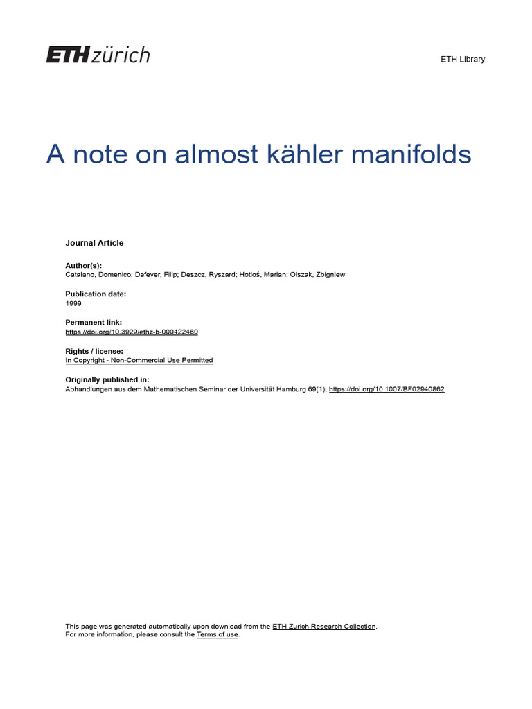 Almost Kaehler Manifolds | PDF | Manifold | Mathematical Physics