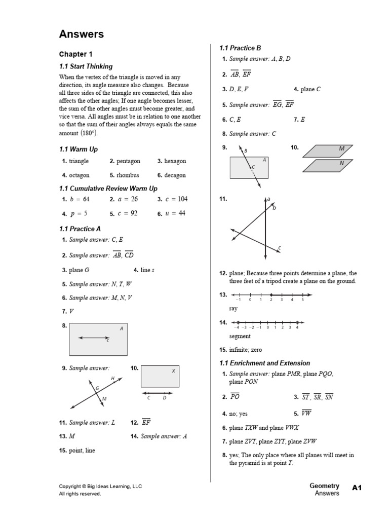 Big Ideas Math Geometry Chapter1 Practice Keys | PDF | Triangle | Euclid