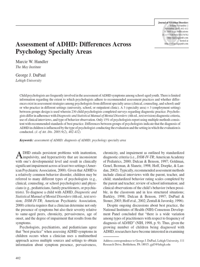ADHD Assessment Practices in Psychology | PDF | Attention Deficit ...