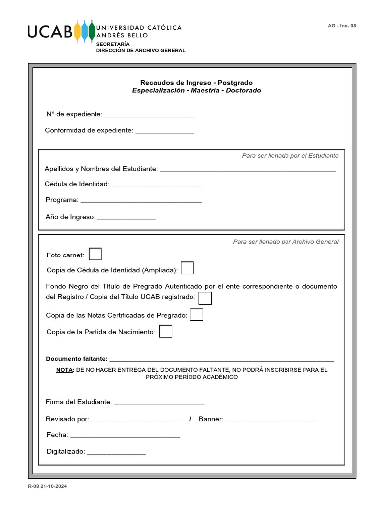 Formato Inscripcion Postgrado Esp Mae Doc 08 | PDF