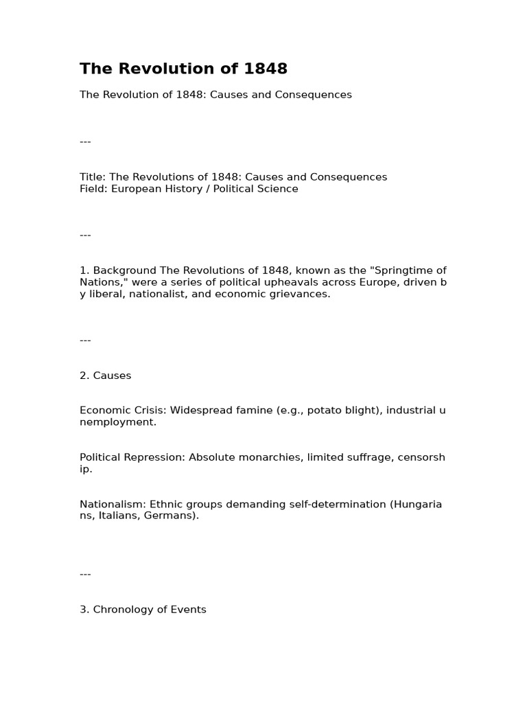 1848 Revolutions: Causes & Impact | PDF