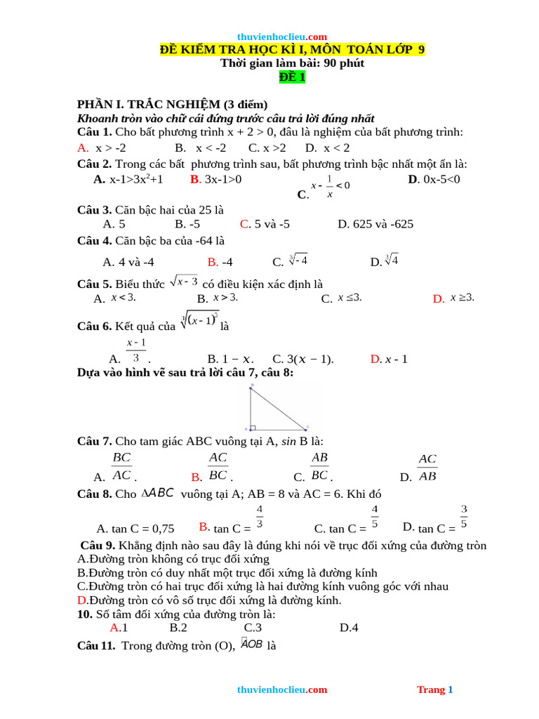 Bo de Kiem Tra Cuoi HK1 Toan 9 Canh Dieu | PDF