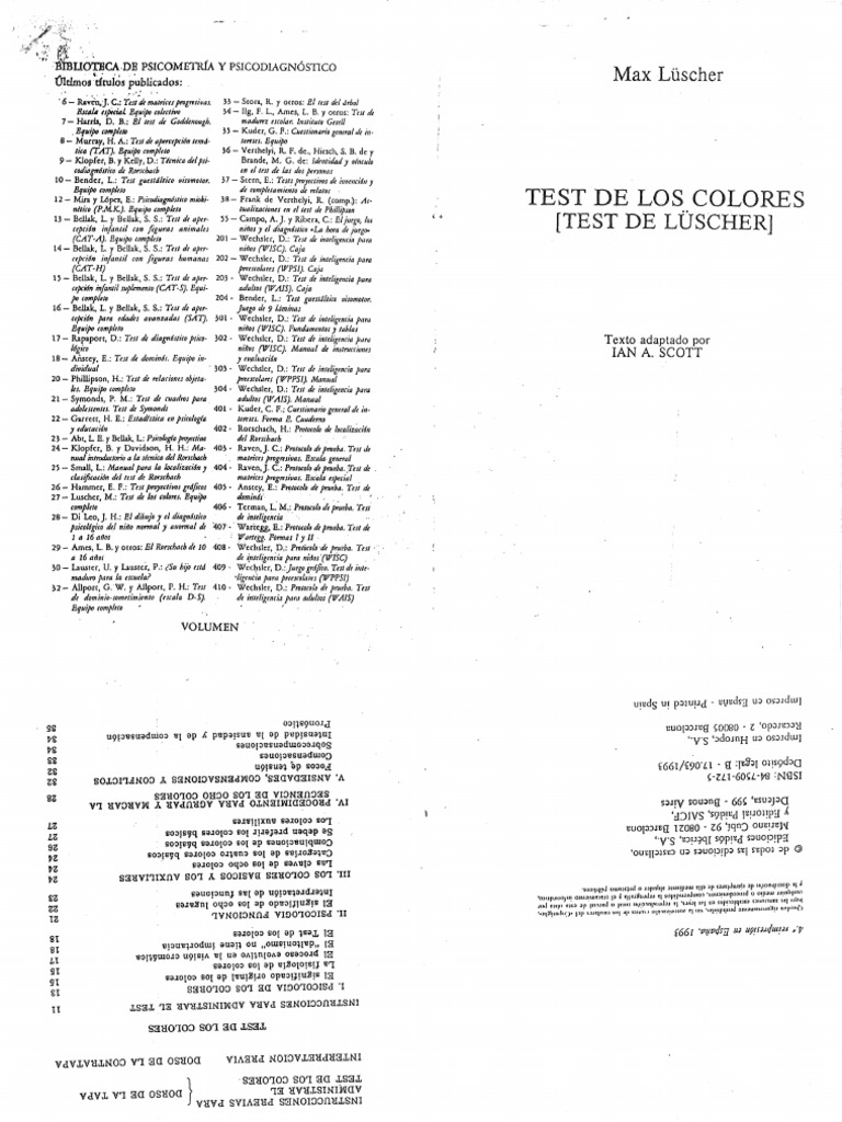 Test de Los Colores - Luscher - Parte 1 | PDF