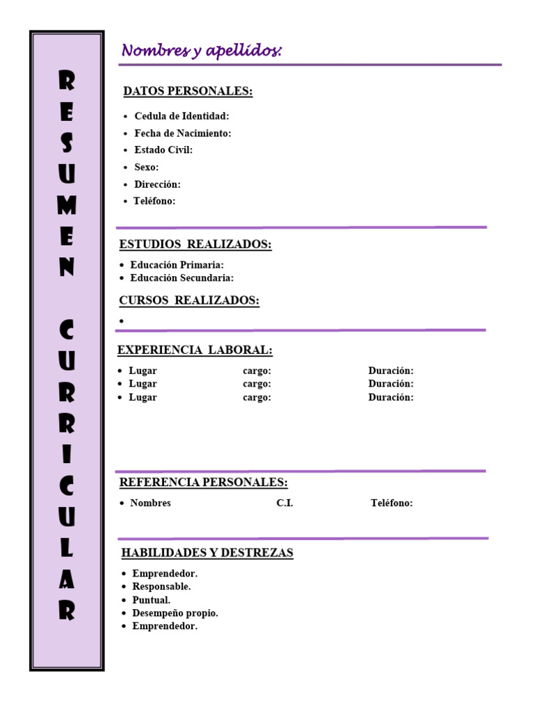 Formato para Curriculo | PDF