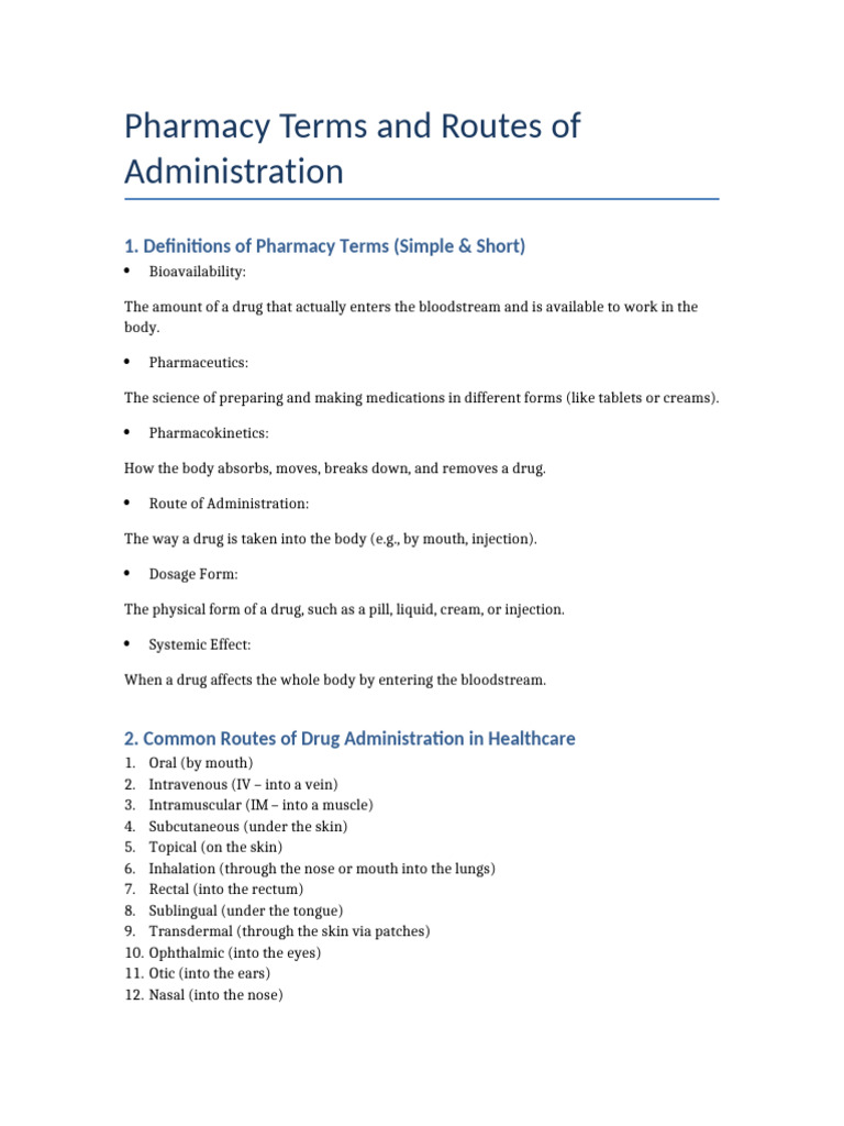 Pharmacy Terms and Administration Routes | PDF