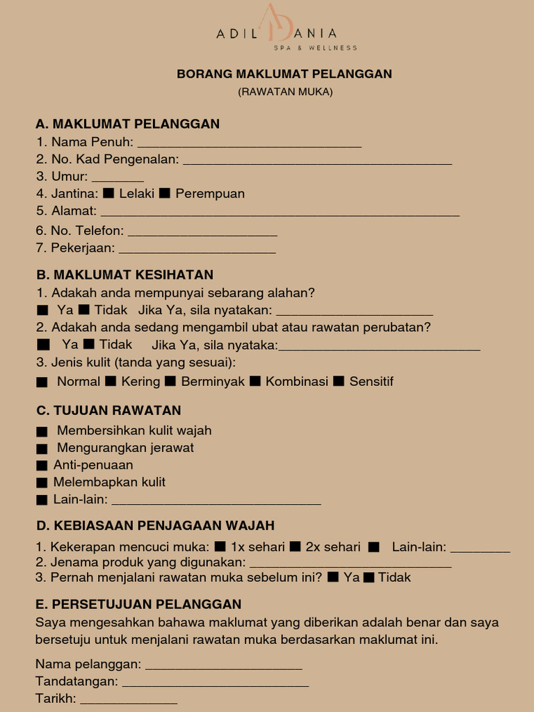 Borang Maklumat Pelanggan Rawatan Muka SKMT1.PDF 20250629 202636 0000 | PDF
