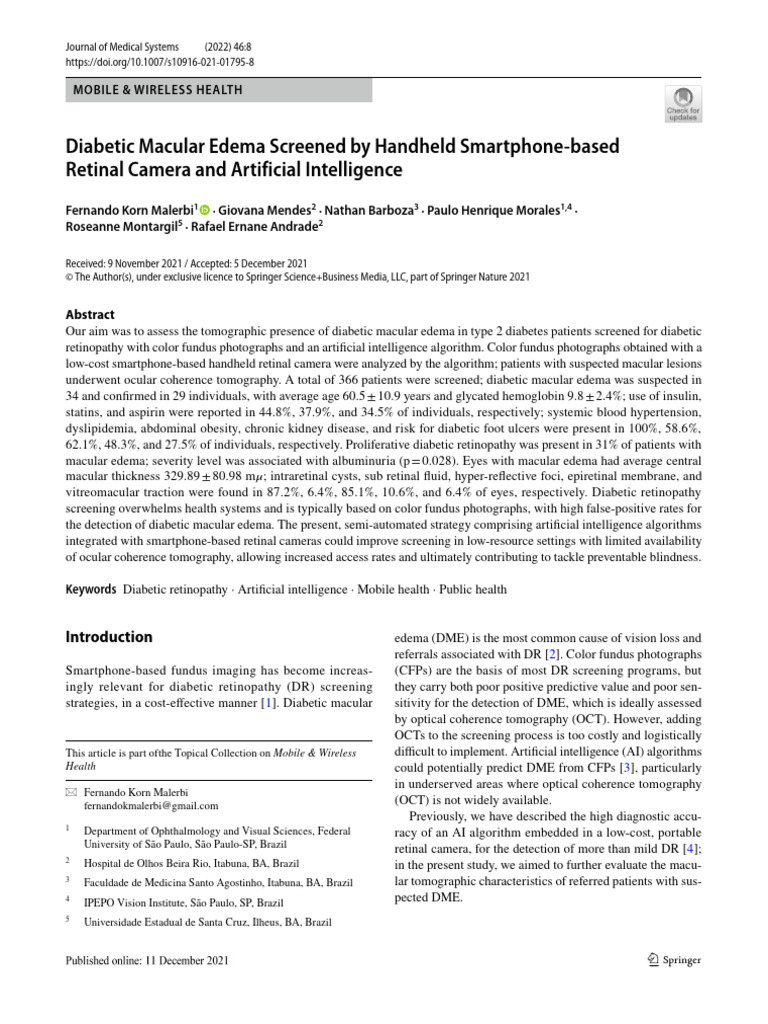 AI-Enhanced Screening for Diabetic Macular Edema | PDF | Diabetes ...