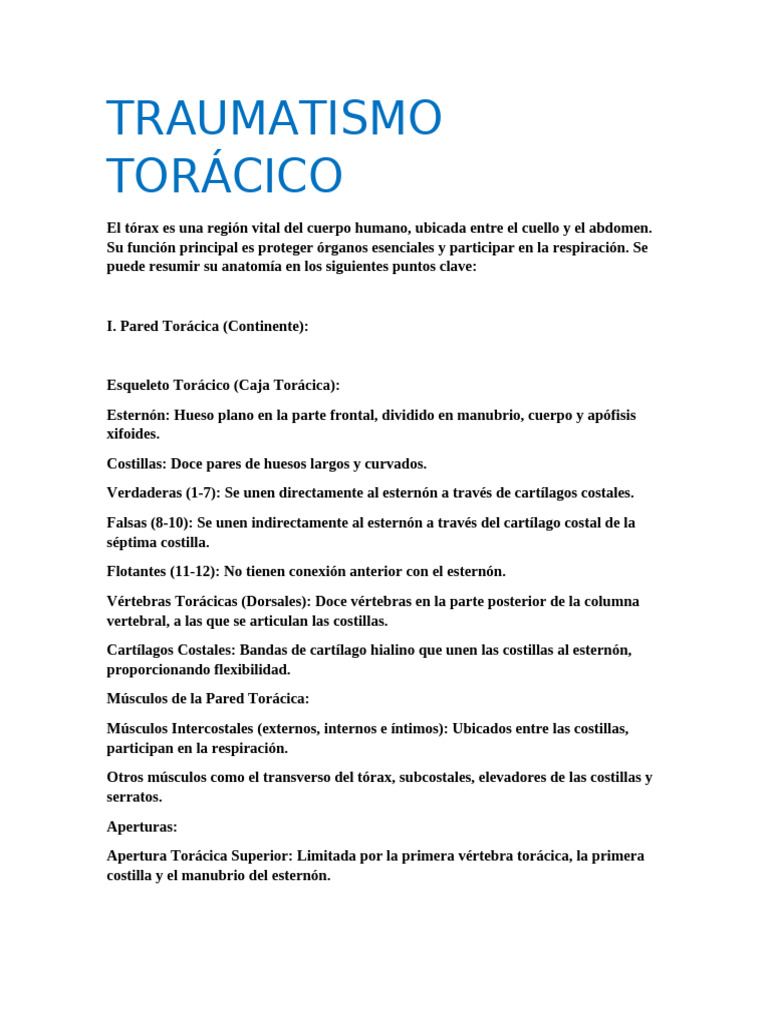 Traumatismo Torácico: Tipos y Tratamiento | PDF | Tórax | Pulmón