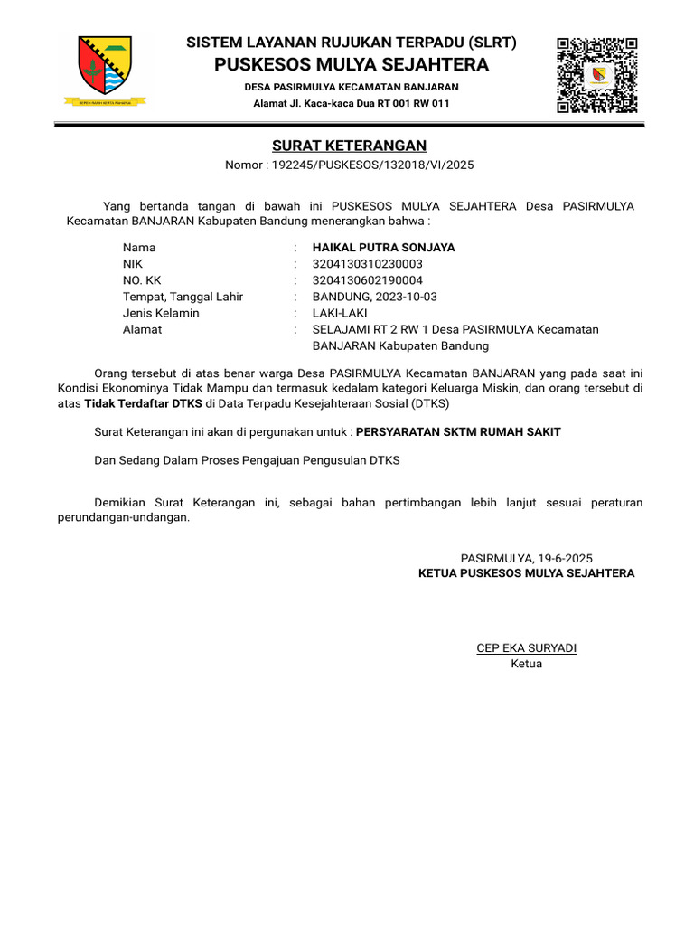 Surat Keterangan Haikal Putra | PDF