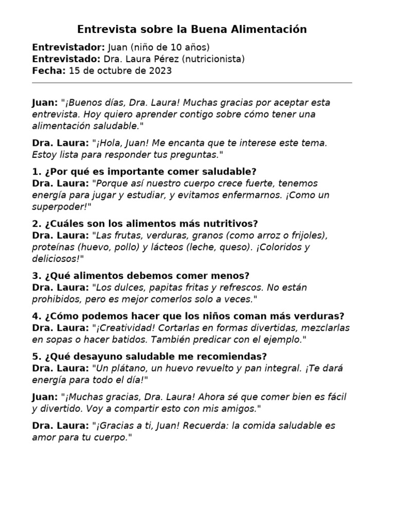 Entrevista sobre Alimentación Saludable Infantil | PDF