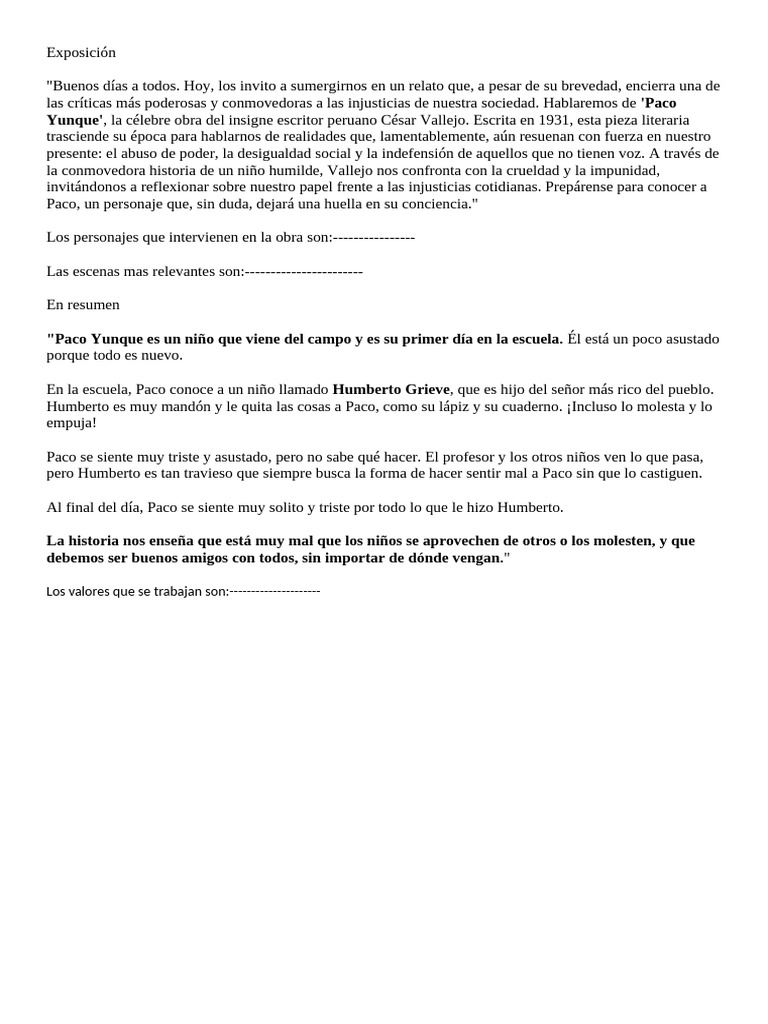 Expocicion Paco Yunque | PDF