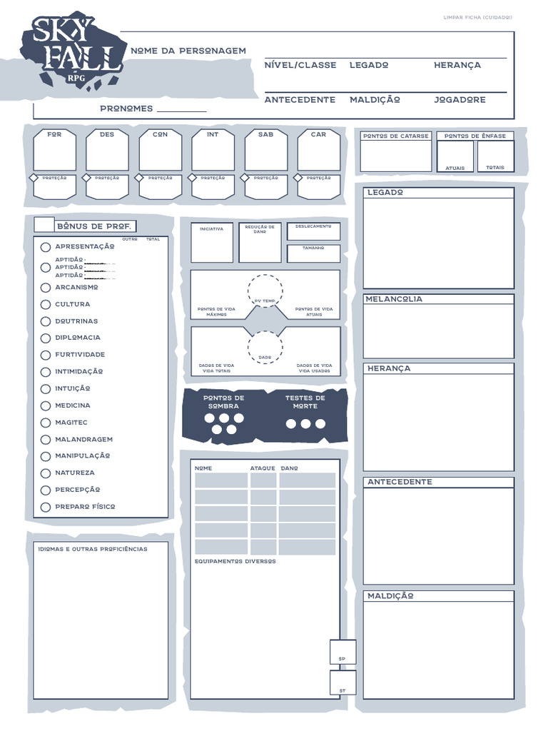 Skyfall RPG - Ficha Editável | PDF