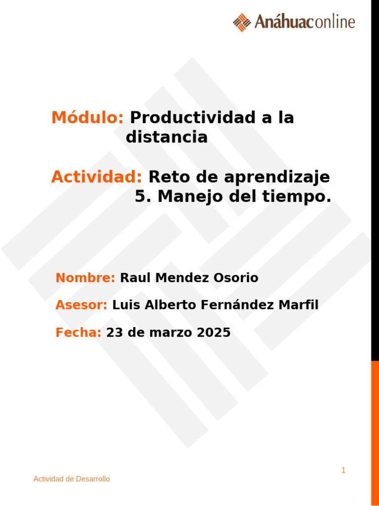 Reto de Aprendizaje 5. Manejo Del Tiempo | PDF