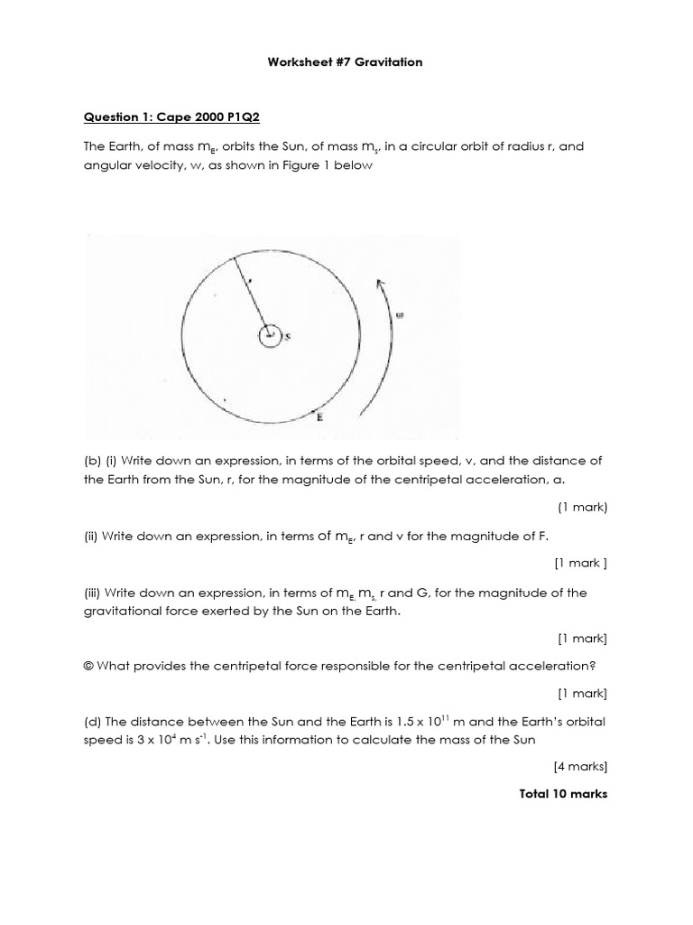 Worksheet 7 Gravitation | PDF | Orbit | Force