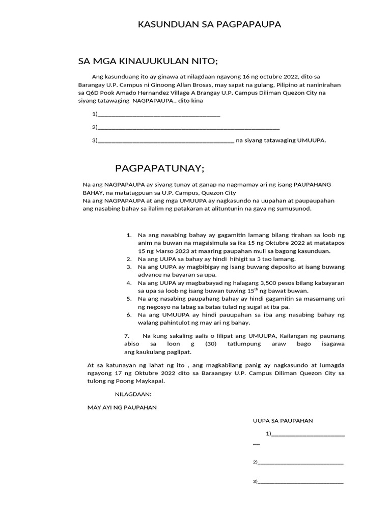 Kasunduan Sa Pagpapaupa | PDF